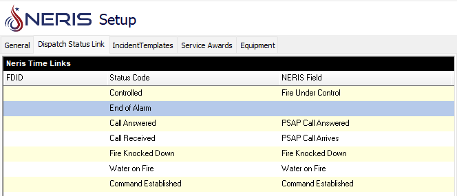 2. Dispatch Status Link (NERIS Setup) – Alpine Software