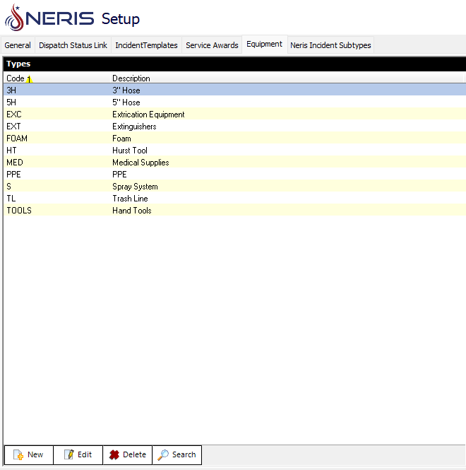 5. Equipment Tab (NERIS Setup) – Alpine Software